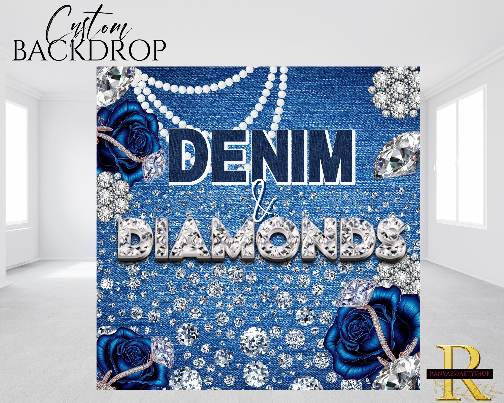 Denim & Diamonds Party Backdrop | Denim & Diamonds Birthday Party Bann ...