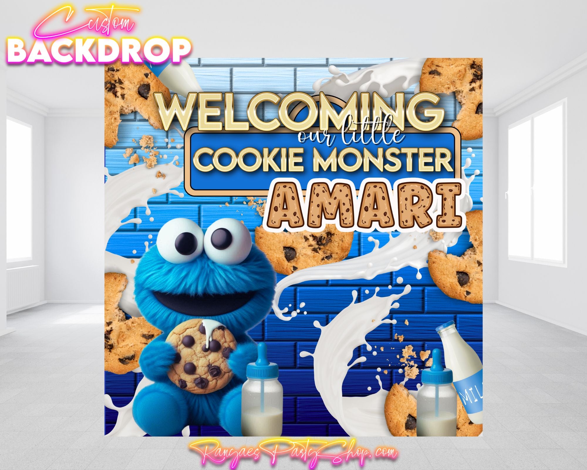 Cookie Monster Backdrop | Cookie Monster Baby Shower | Baby Shower Bac ...