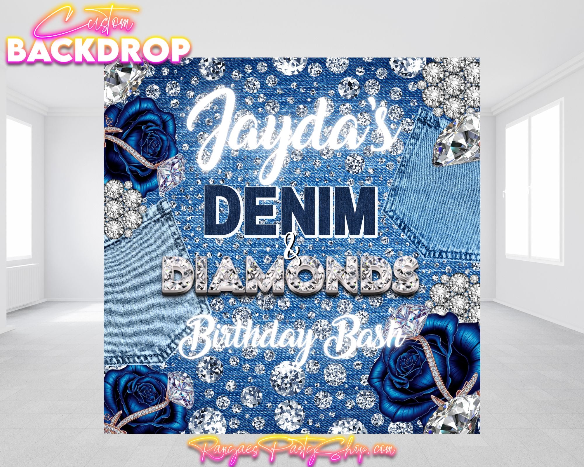 Denim & Diamonds Party Backdrop | Denim & Diamonds Birthday Party Bann ...