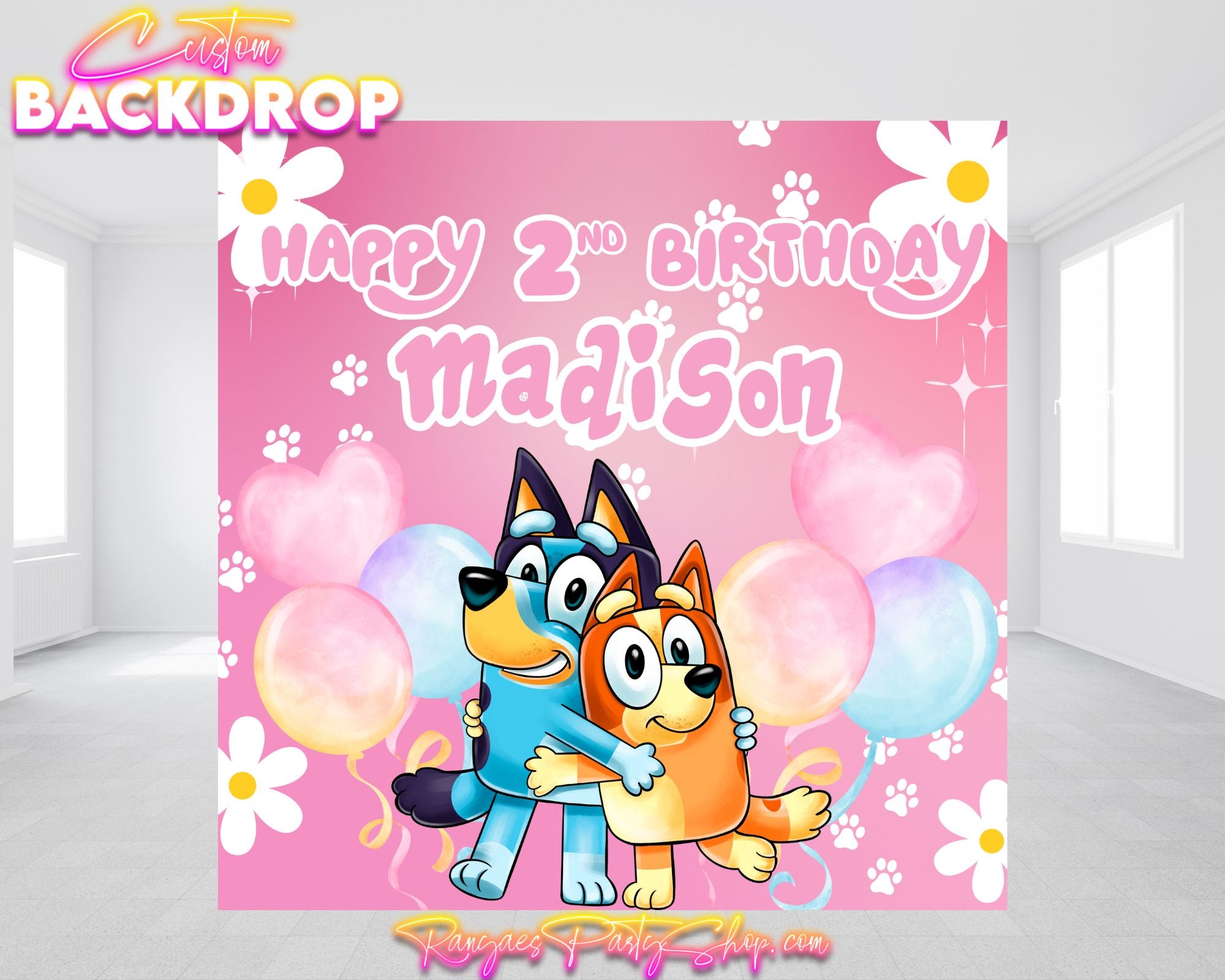 Bluey Pink Backdrop | Bluey Pink Birthday Banner | Bluey Birthday Back ...